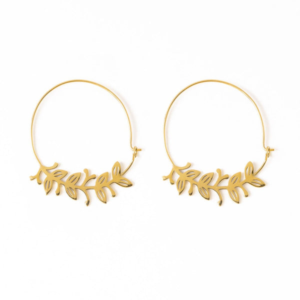 Madelyn Botanical Leaves Thin Circle Hoop Earrings Brass Wholesale ...