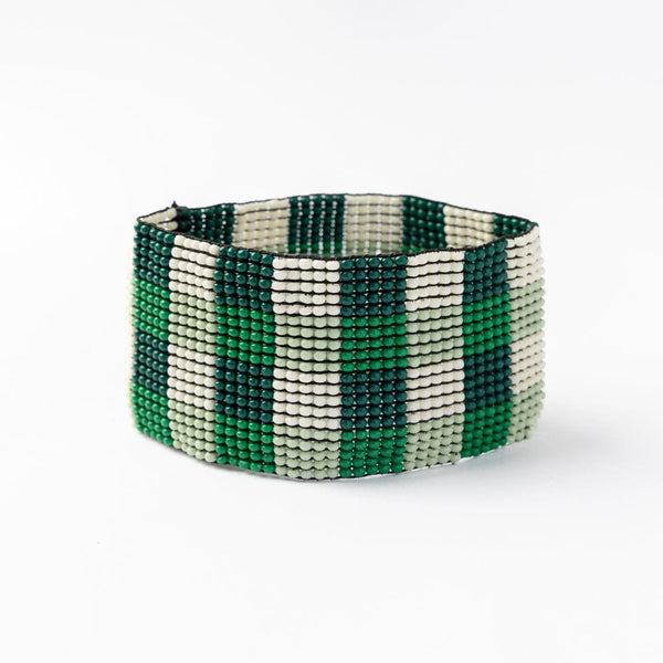 Kendall Gingham Beaded Stretch Bracelet Green - INK+ALLOY - Wholesale